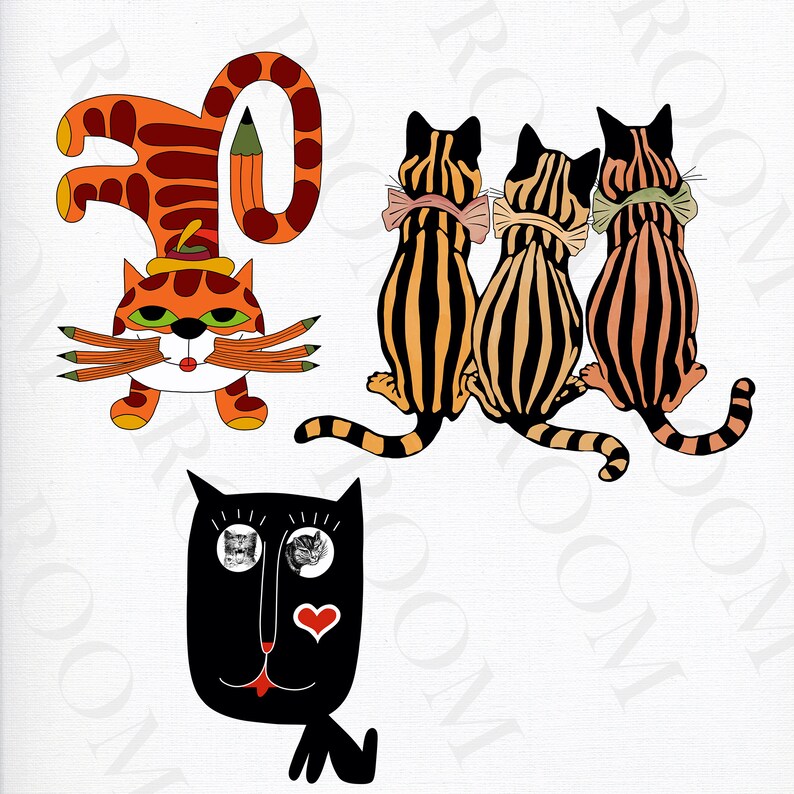 Cute Cat Clipart Set Kawaii Cats Clipart Cats PNG Instant Download ...