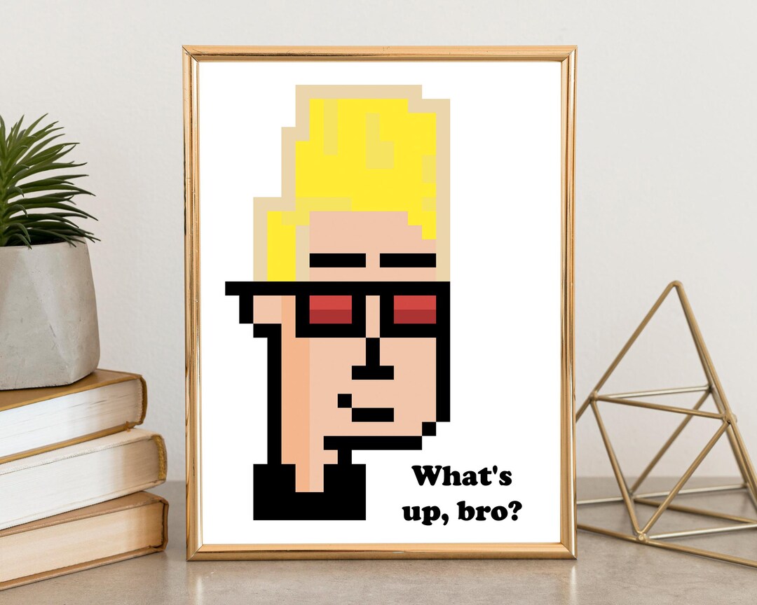 Retro Pixel Art Poster 'what's Up, Bro' 8-bit Yellow-haired Character ...