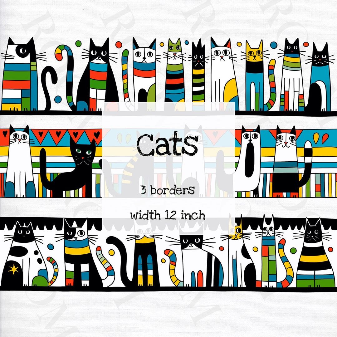 Cute Cats Borders Clipart, Cat PNG, Border Clip Art, Cat Png, Instant ...