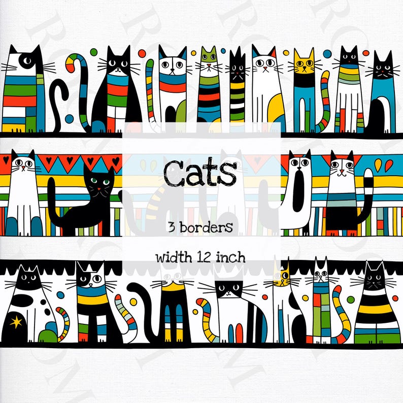 Cute Cats Borders Clipart, Cat PNG, Border Clip Art, Cat Png, Instant ...