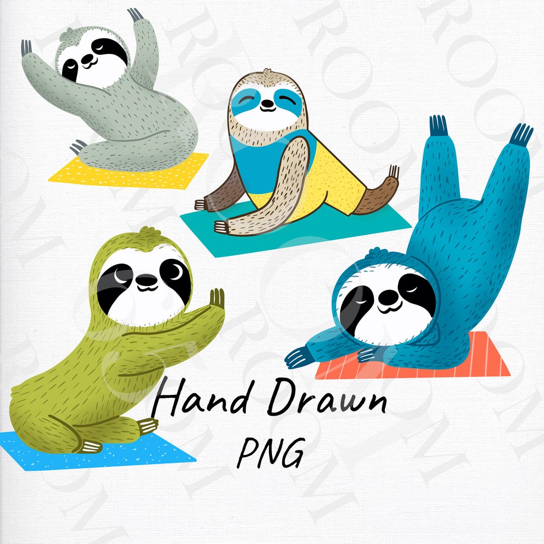 Yoga Sloth Poses, Animal Yoga Pose, Funny Sloth, Watercolor Sloth ...