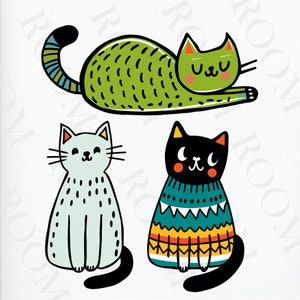 Cute Cat Clipart Set Kawaii Cats Clipart Cats PNG Instant Download ...