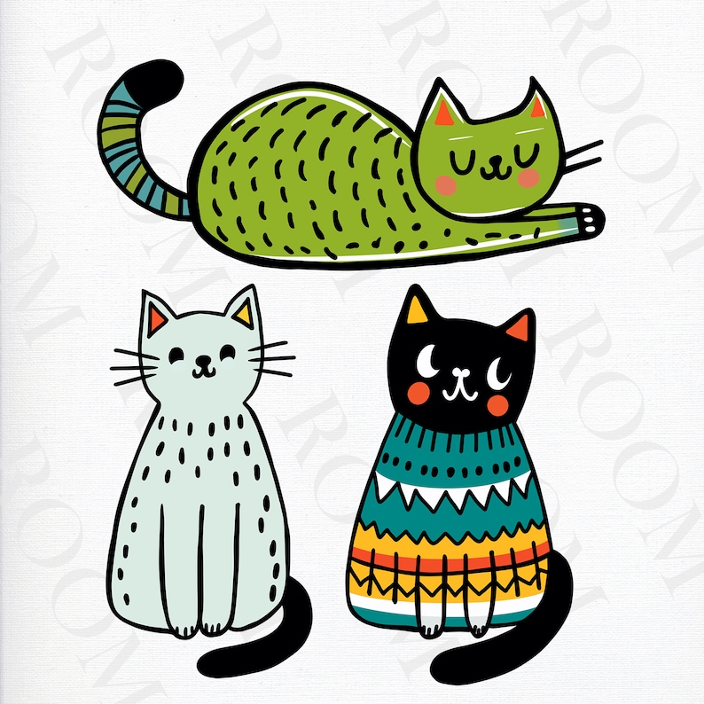 Cute Cat Clipart Set Kawaii Cats Clipart Cats PNG Instant Download ...