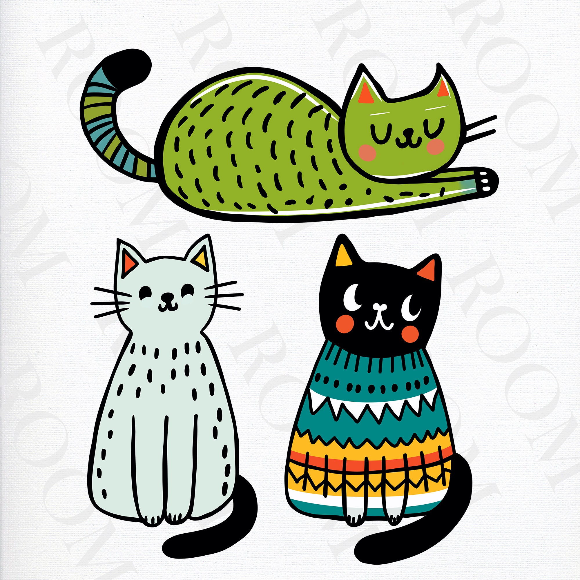 Cute Cat Clipart Set Kawaii Cats Clipart Cats PNG Instant Download ...