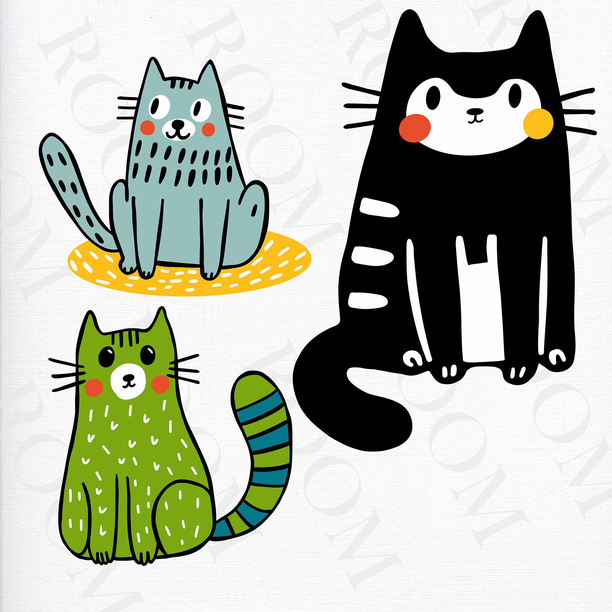 Cute Cat Clipart Set Kawaii Cats Clipart Cats PNG Instant Download ...