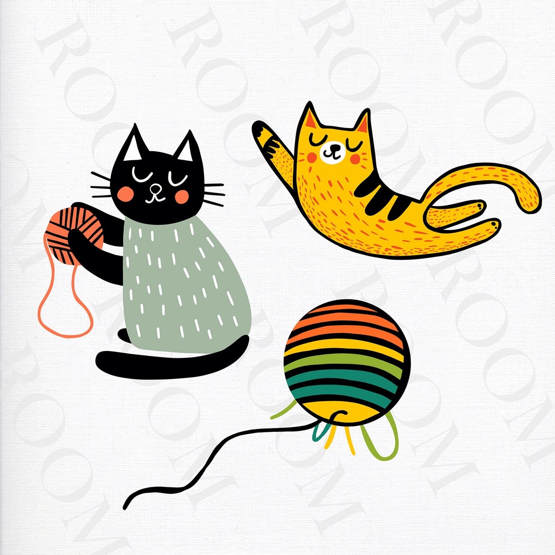 Cute Kitties Clip Art, Cute Cat Clip Art, Cat PNG, Cat Illustration Set ...