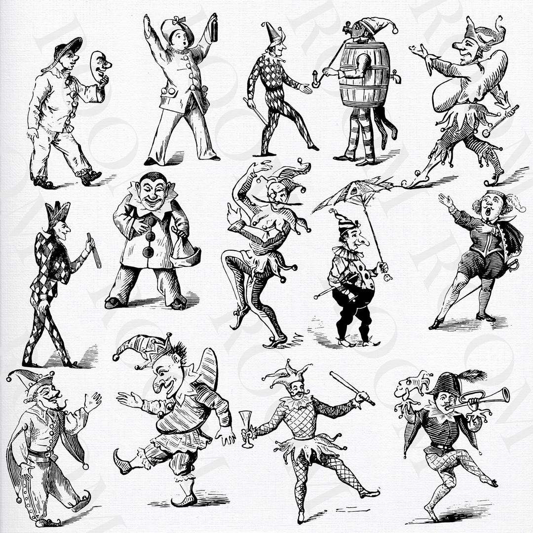 Old-fashioned Clowns Png, Antique Drawings, Carnival Figures, Vintage ...