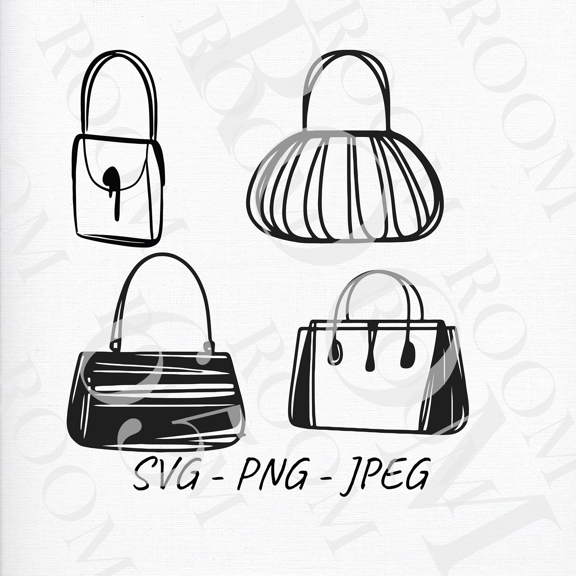 Women Hand Drawn Handbag Svg, Handbag Silhouette, Woman Handbag Svg ...