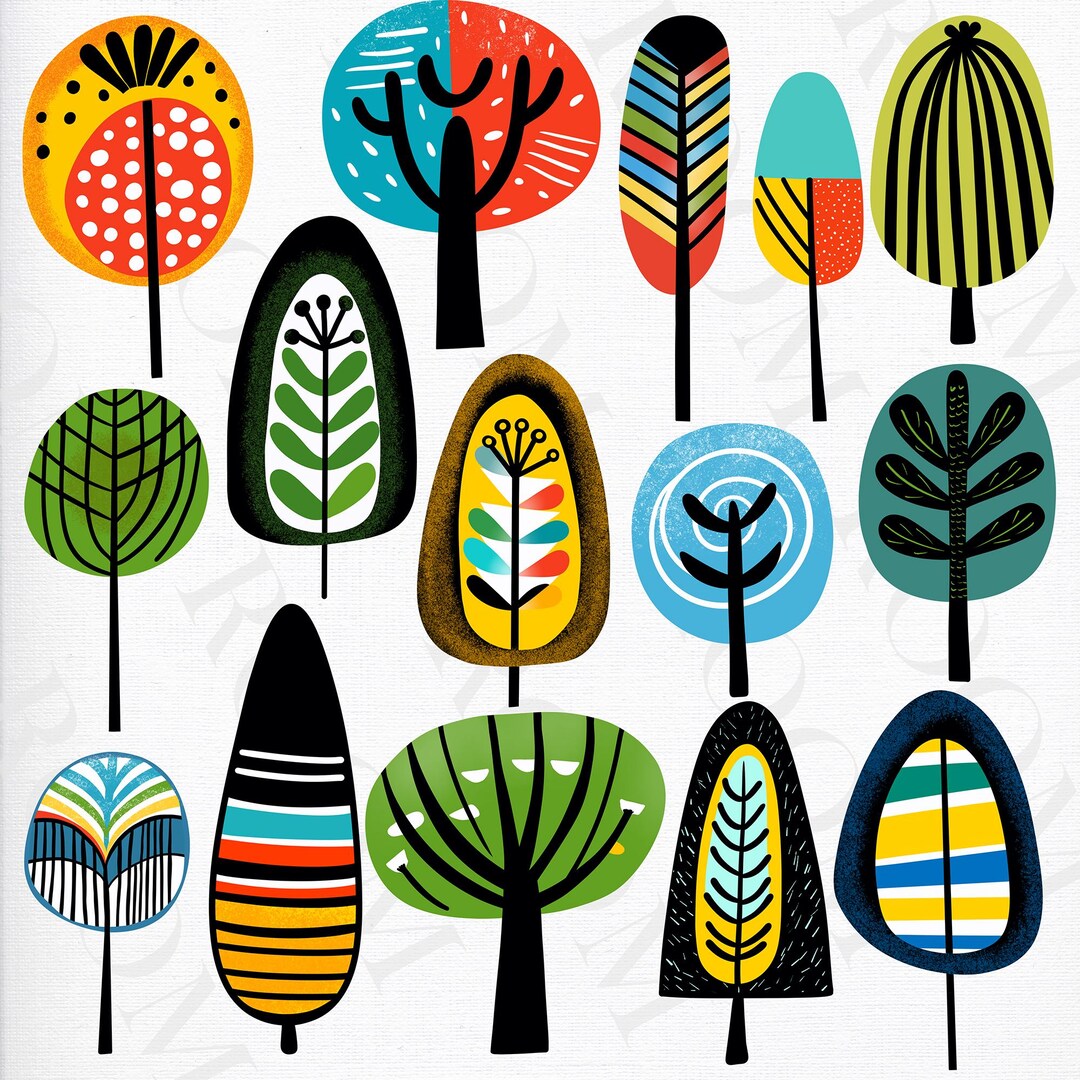 Hand-drawn Trees, Abstract Tree Designs, Colorful Illustrations, Tree ...