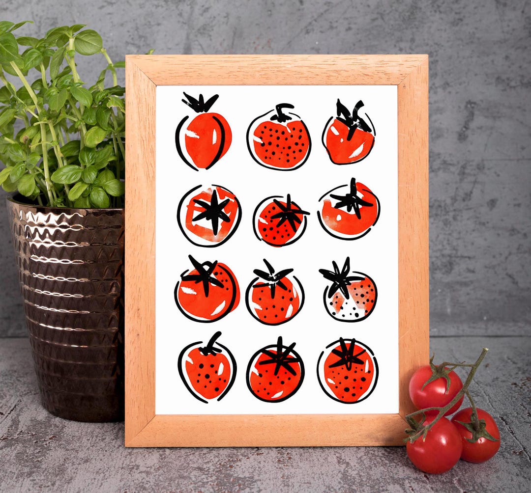Hand Drawn Tomato Print, Kitchen Wall Art, Food Art, Mediterranean ...