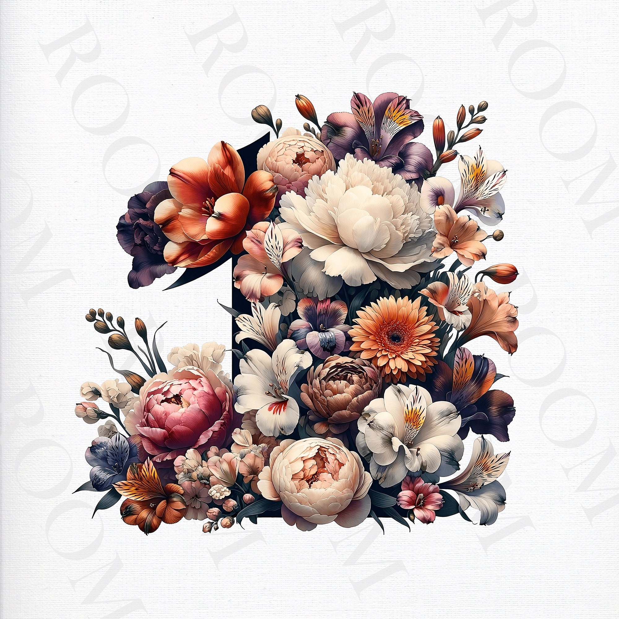 Flowers Numbers One, Clipart, Floral Number Clip Art, Number 1st ...