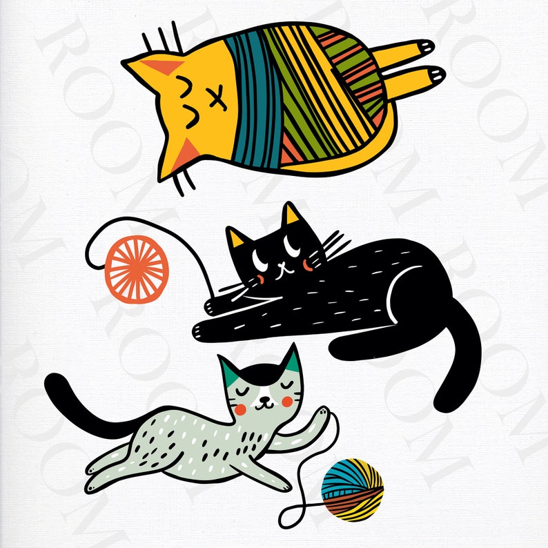 Cute Cat Clipart Set Kawaii Cats Clipart Cats PNG Instant Download ...