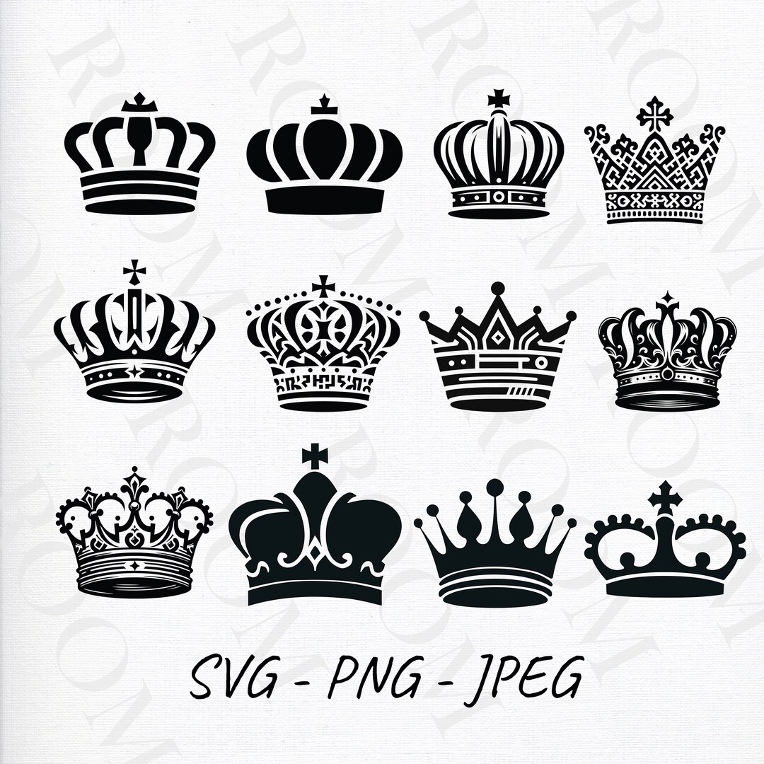 Crown SVG - 12 Royal Crown Designs, Silhouette for Cricut, Black and ...
