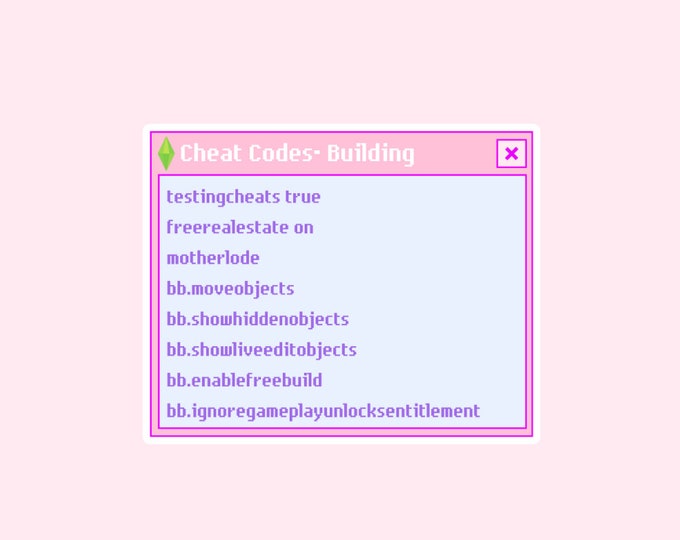 Sims 4 Cheat List Sticker | Sims 4 Cheat Sticker | Sims Sticker | Video ...