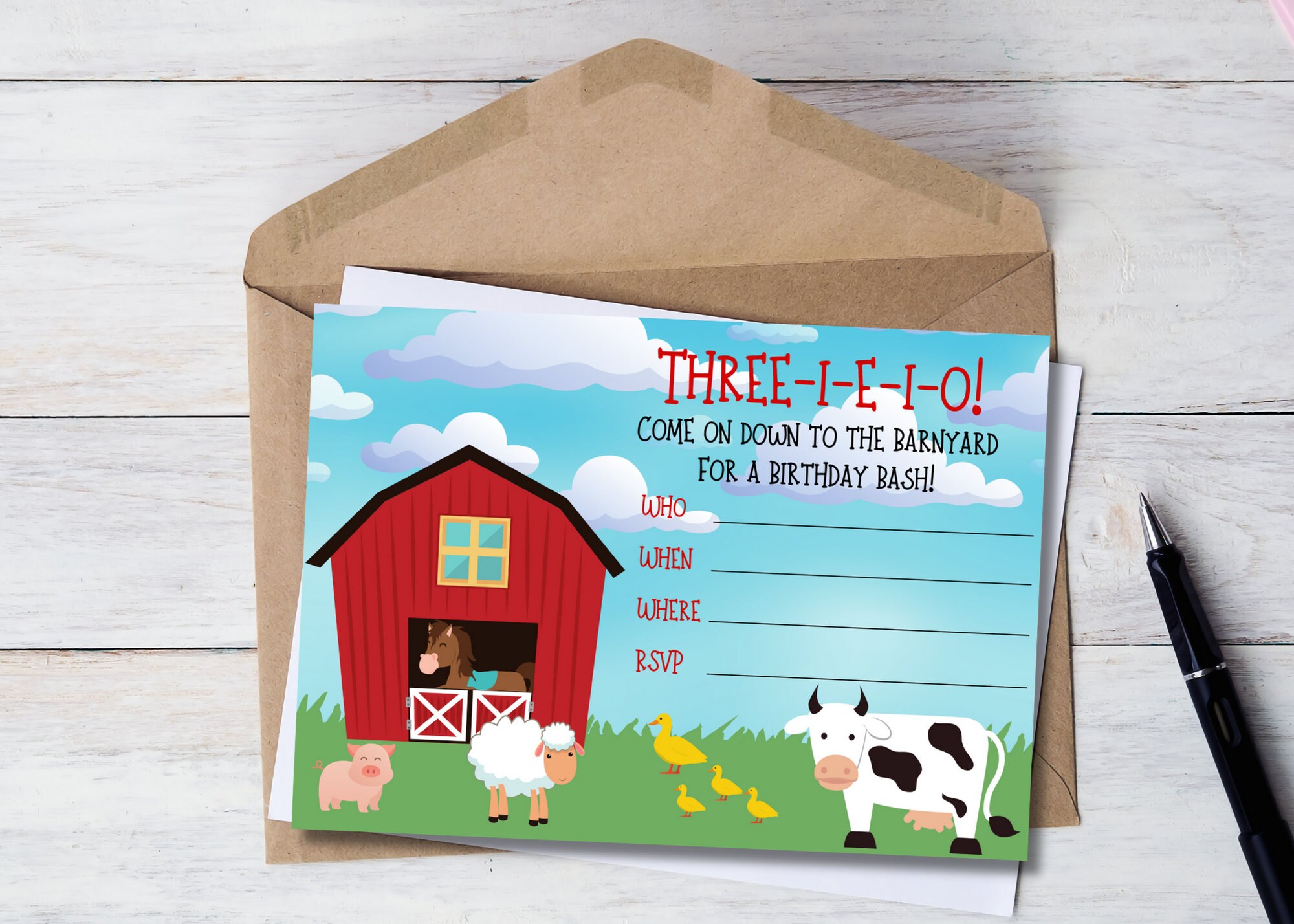 Three-i-e-i-o Three Year Year Birthday Invitation, 3rd Birthday Party ...