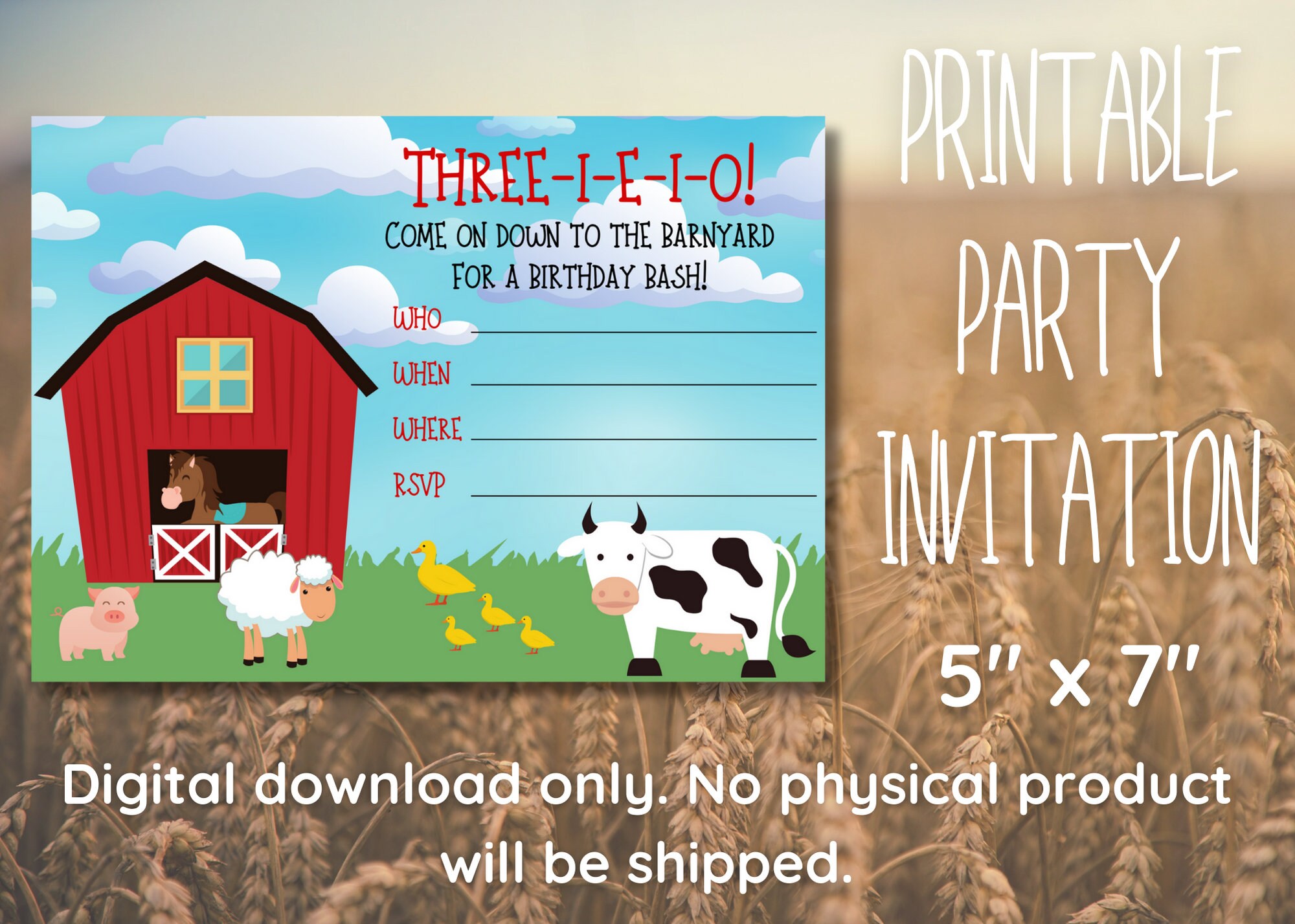 Three-i-e-i-o Three Year Year Birthday Invitation, 3rd Birthday Party ...