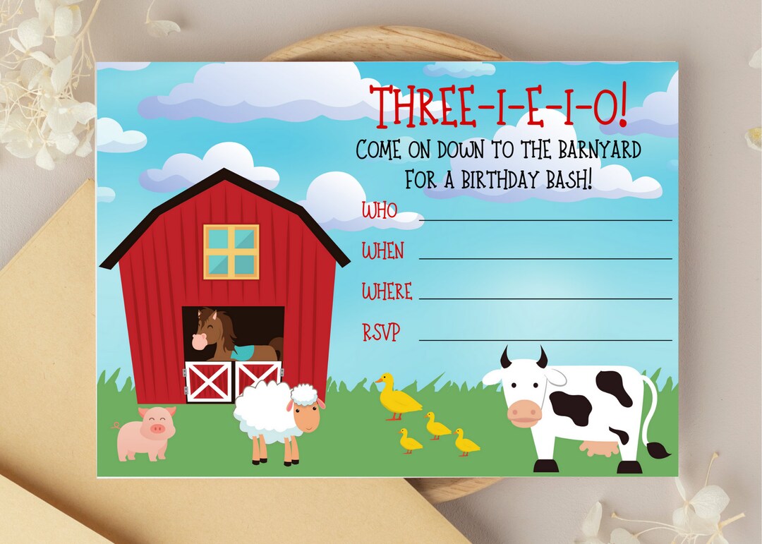 Three-i-e-i-o Three Year Year Birthday Invitation, 3rd Birthday Party ...