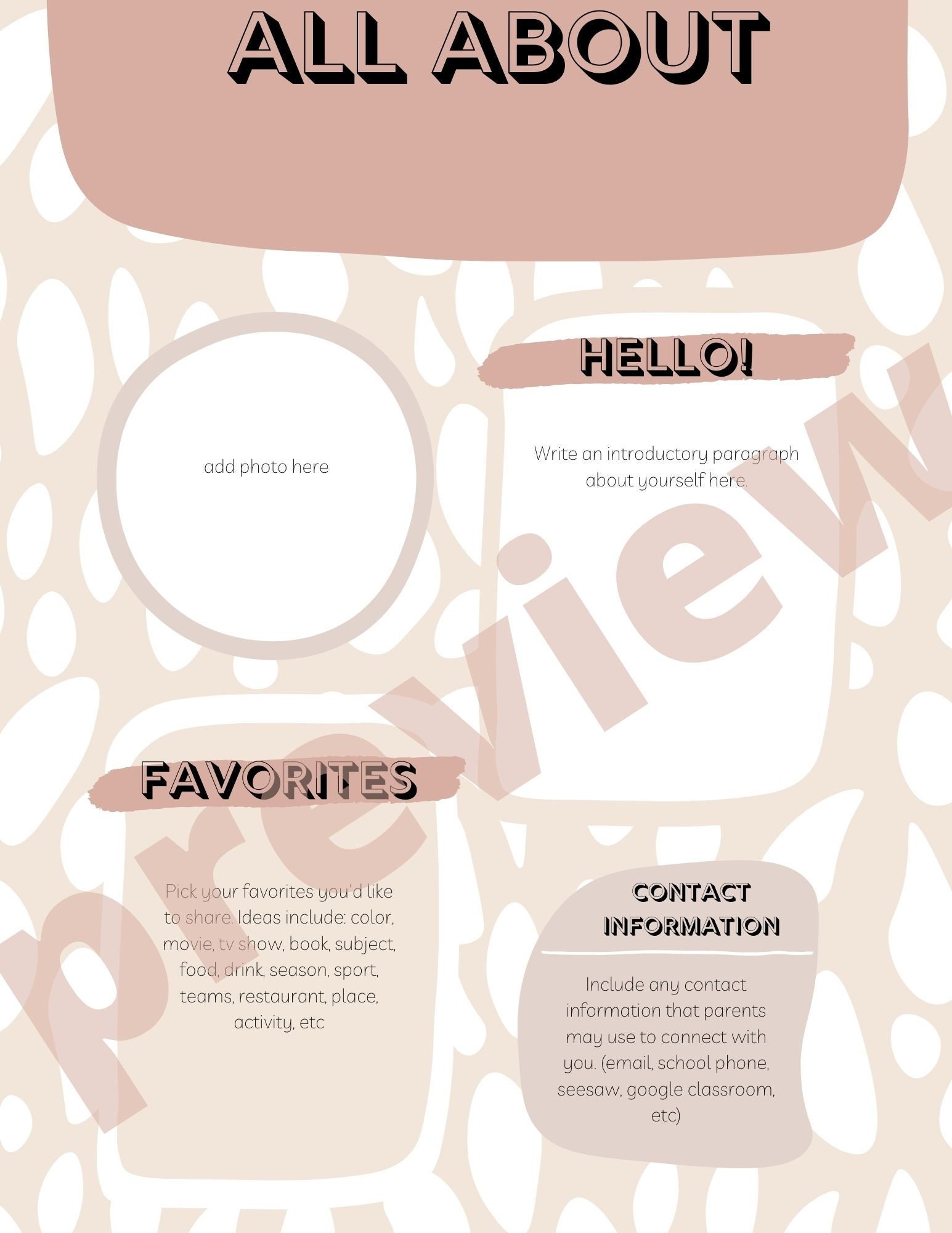 All About Me Teacher Handout for Families, Boho Themed, Printable - Etsy