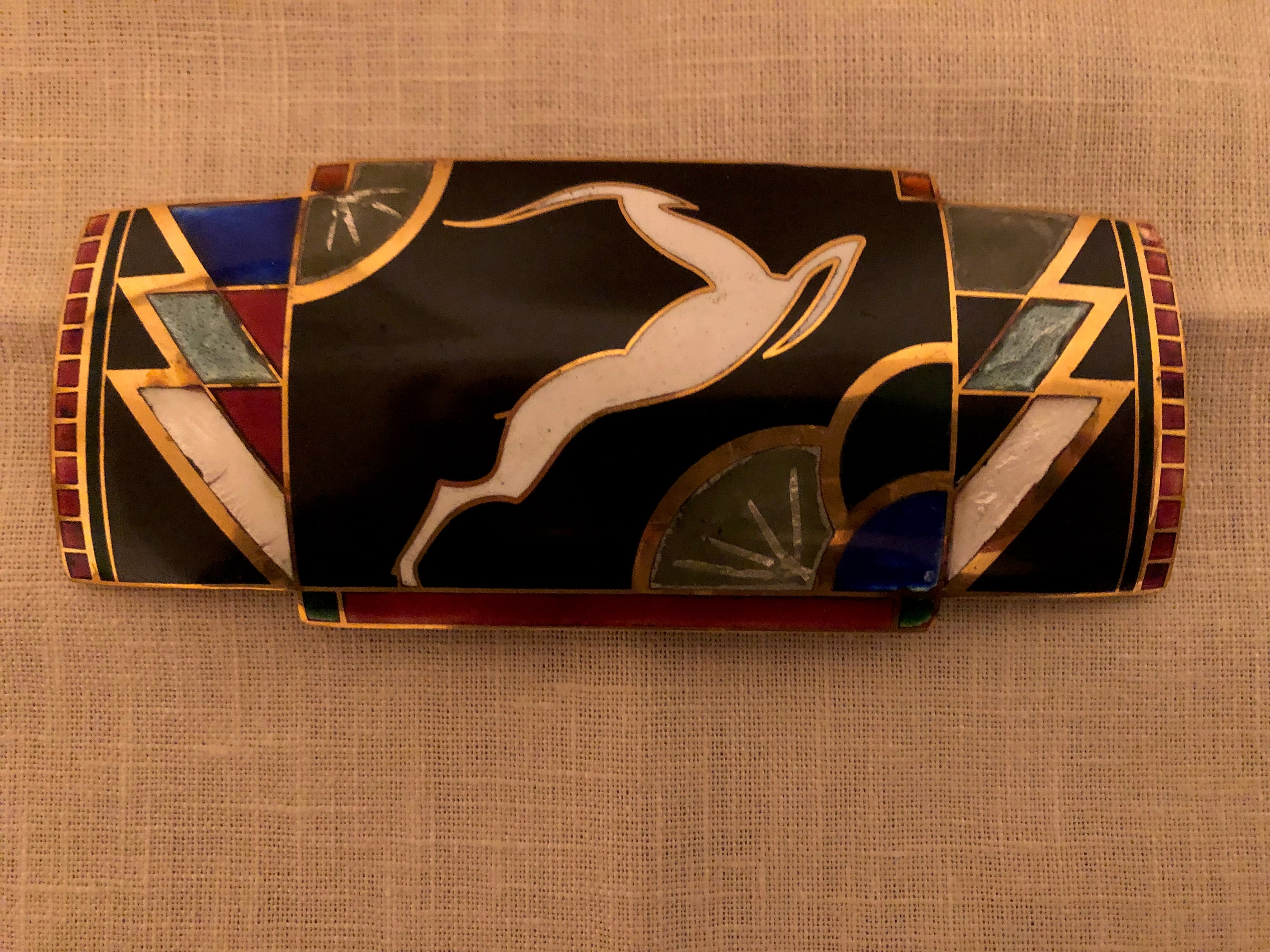 1970's David Kuo Champleve Enamelled Belt Buckle With Leaping Gazelle ...