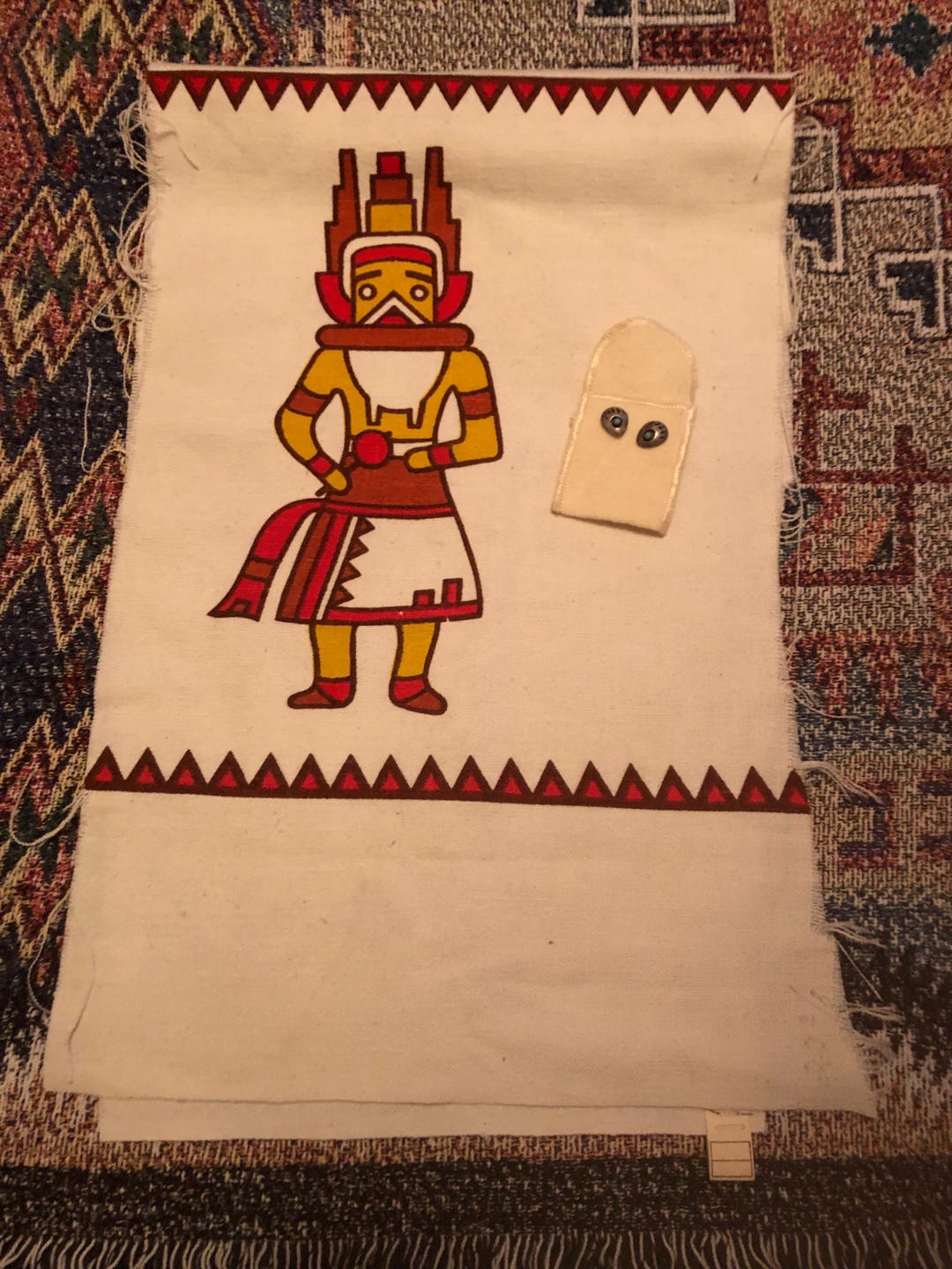 Vintage Pueblo Kachina Textile and Pair of Zuni Shadowbox Bear Paw ...