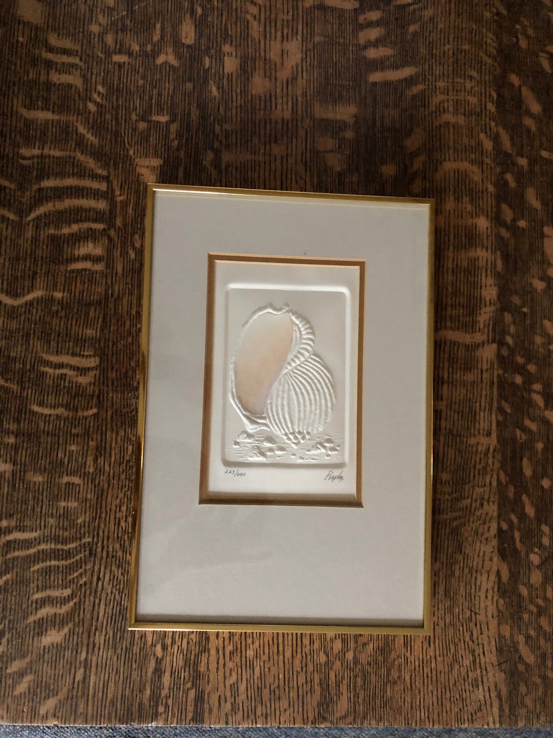 Conch Shell on Beach Embossed and Etched Original, Signed "praphis" and ...