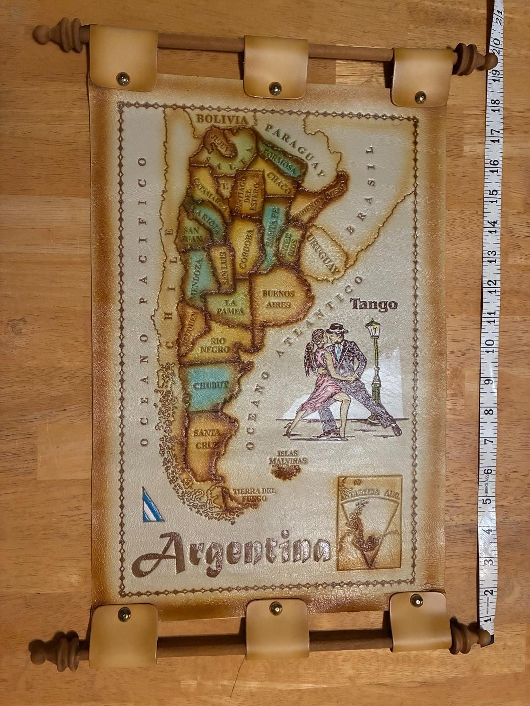 Leather Argentine Tango Wall Hanging With Map of Argentina, 14 Inches ...