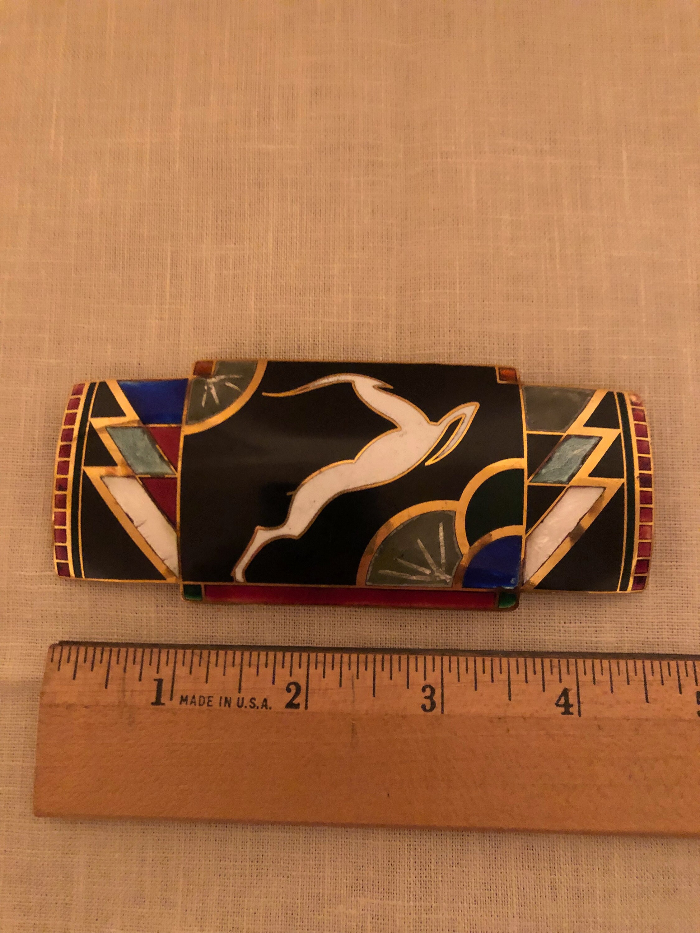 1970's David Kuo Champleve Enamelled Belt Buckle With Leaping Gazelle ...