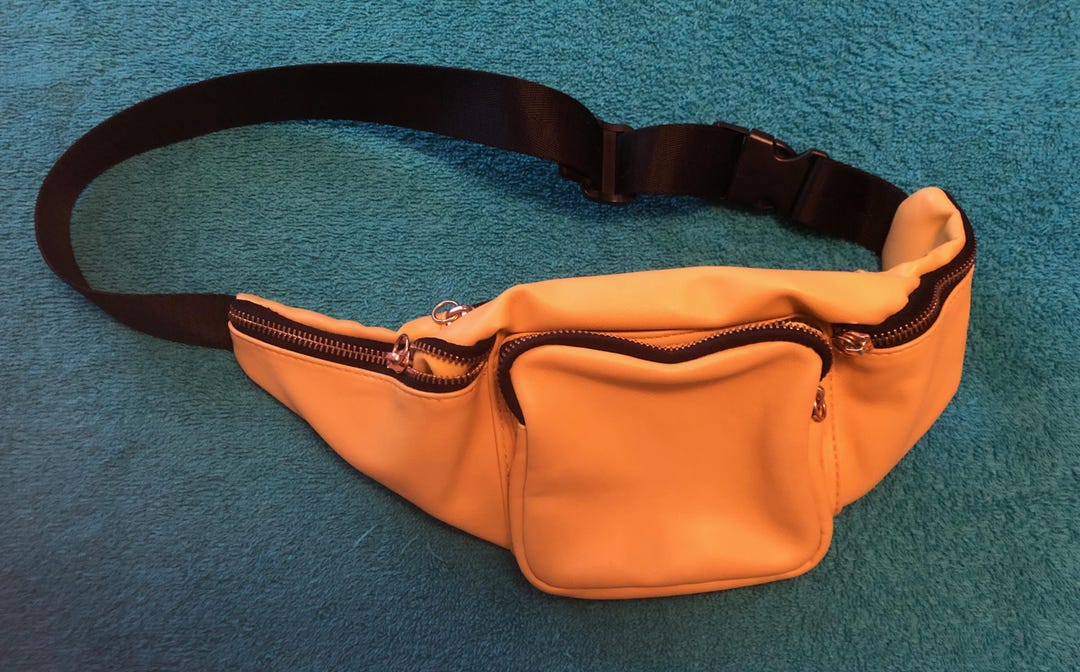 Yellow Leather Fanny Pack: Front Pack Crossbody Bag With Gold Zippers ...