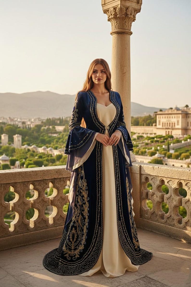 Vintage Blue Velvet Turkish Kaftan Dress: Ottoman Wedding Costume (M-L ...