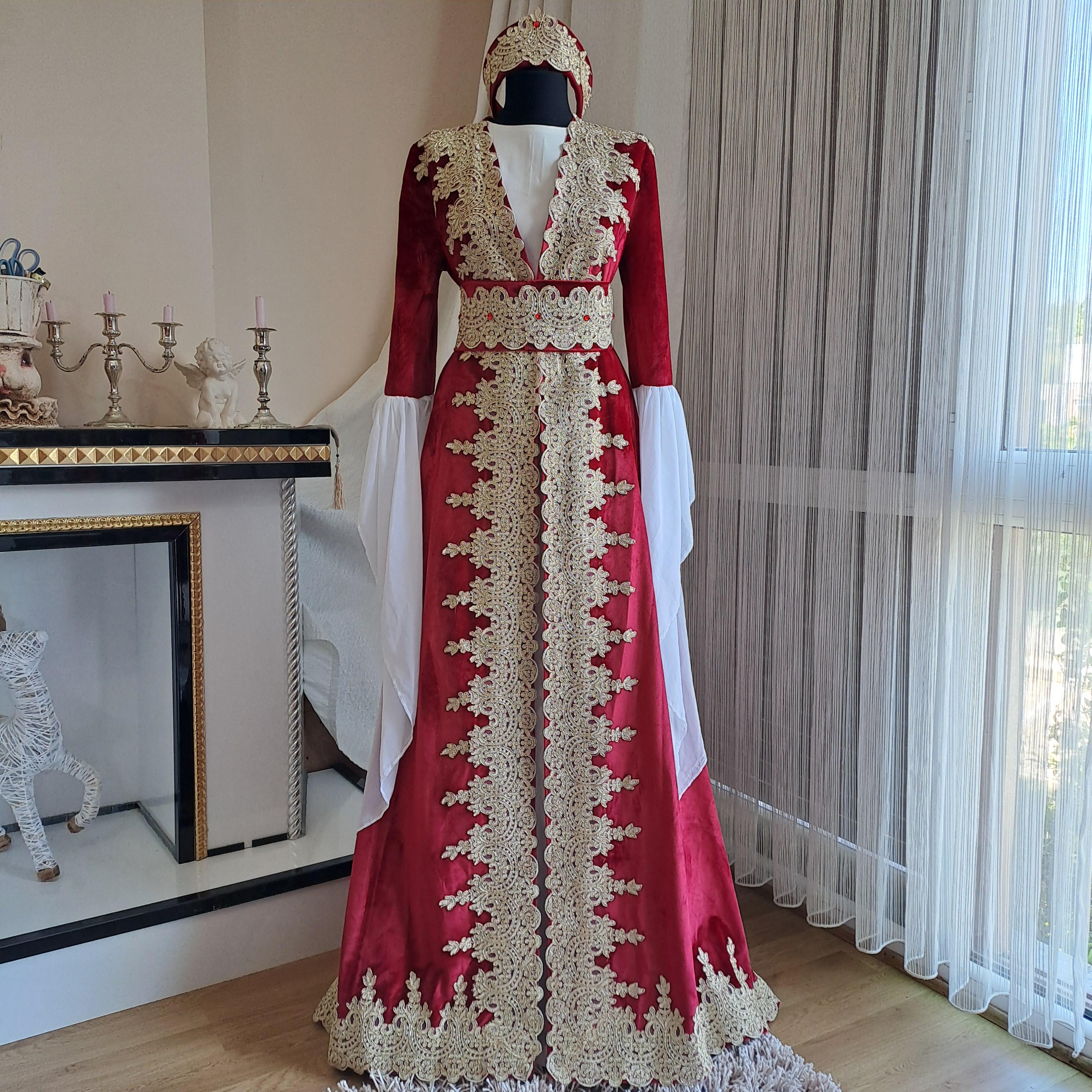 Traditional Vintage Velvet Red Turkish Wedding Dress Redbindalli ...