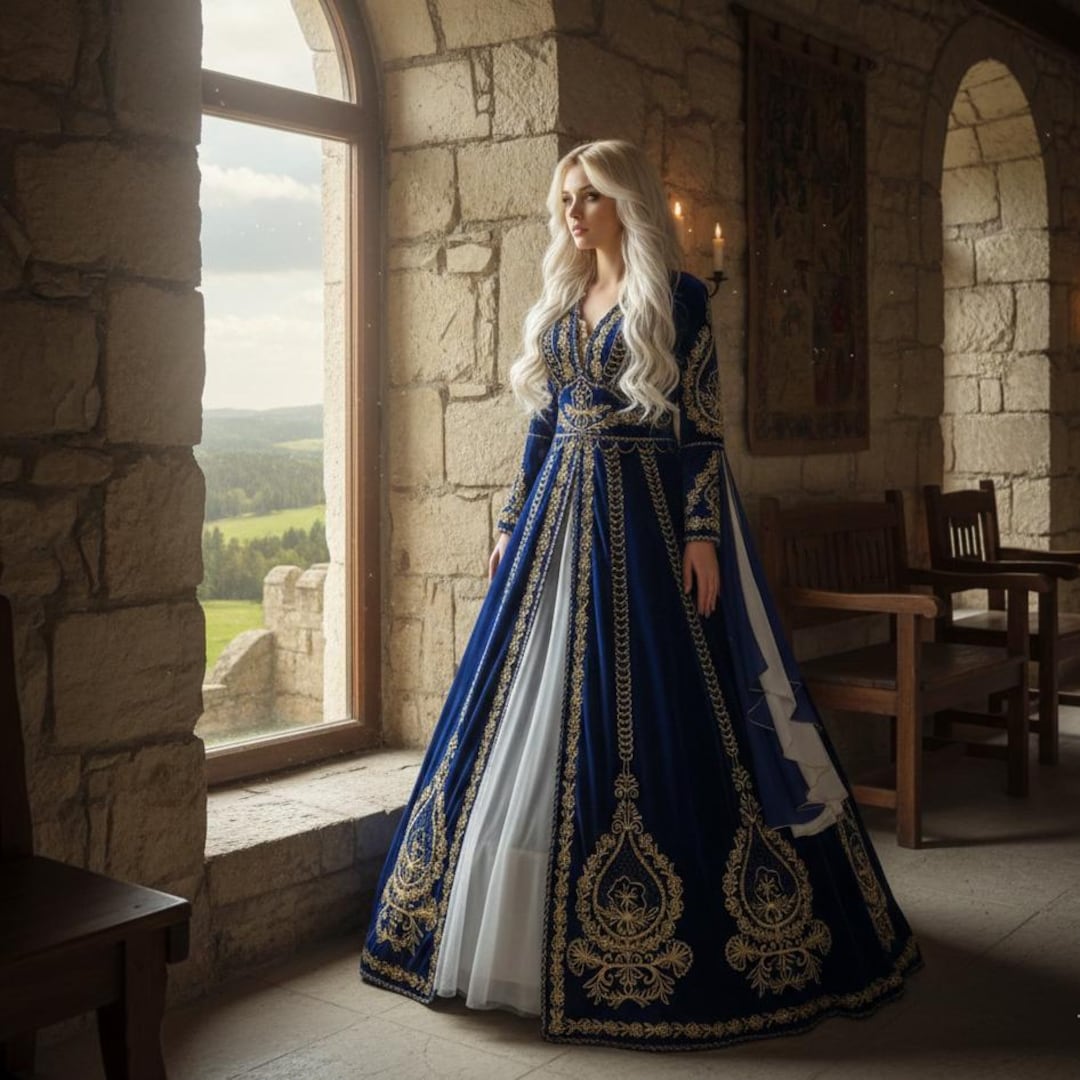 Traditional Vintage Velvet Blue Dress Turkish Wedding Dress Bindalli ...