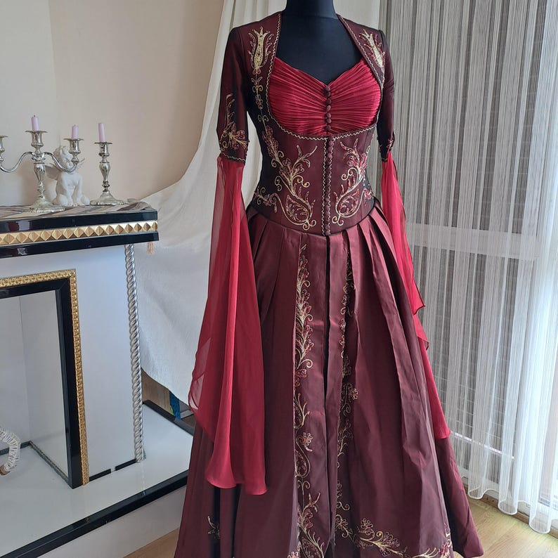 Vintage Turkish Wedding Dress: Red Embroidered Kaftan, Ottoman Style - Etsy