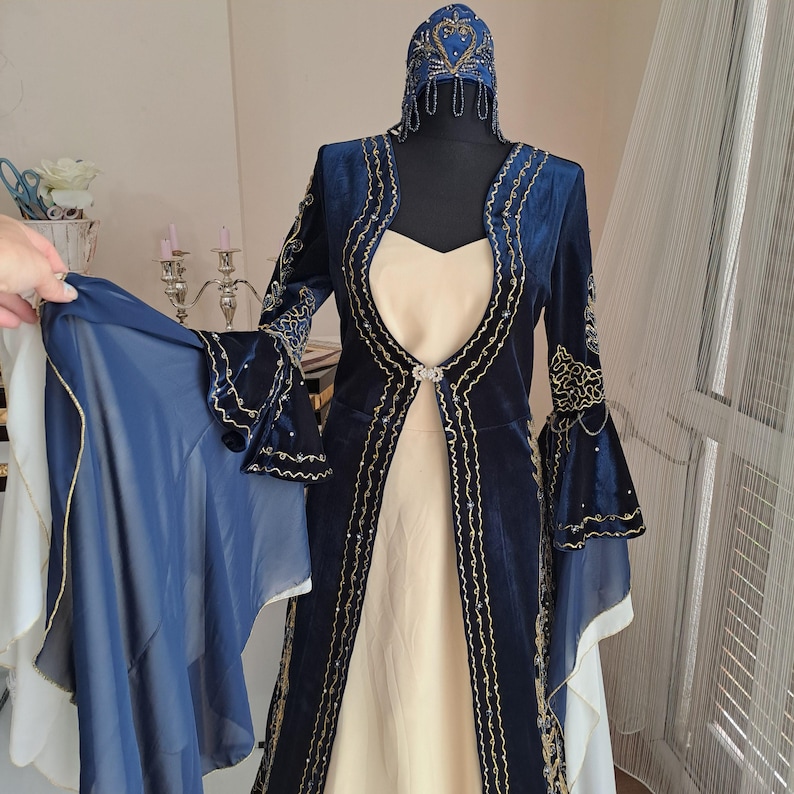 Vintage Blue Velvet Turkish Kaftan Dress: Ottoman Wedding Costume (S-M ...
