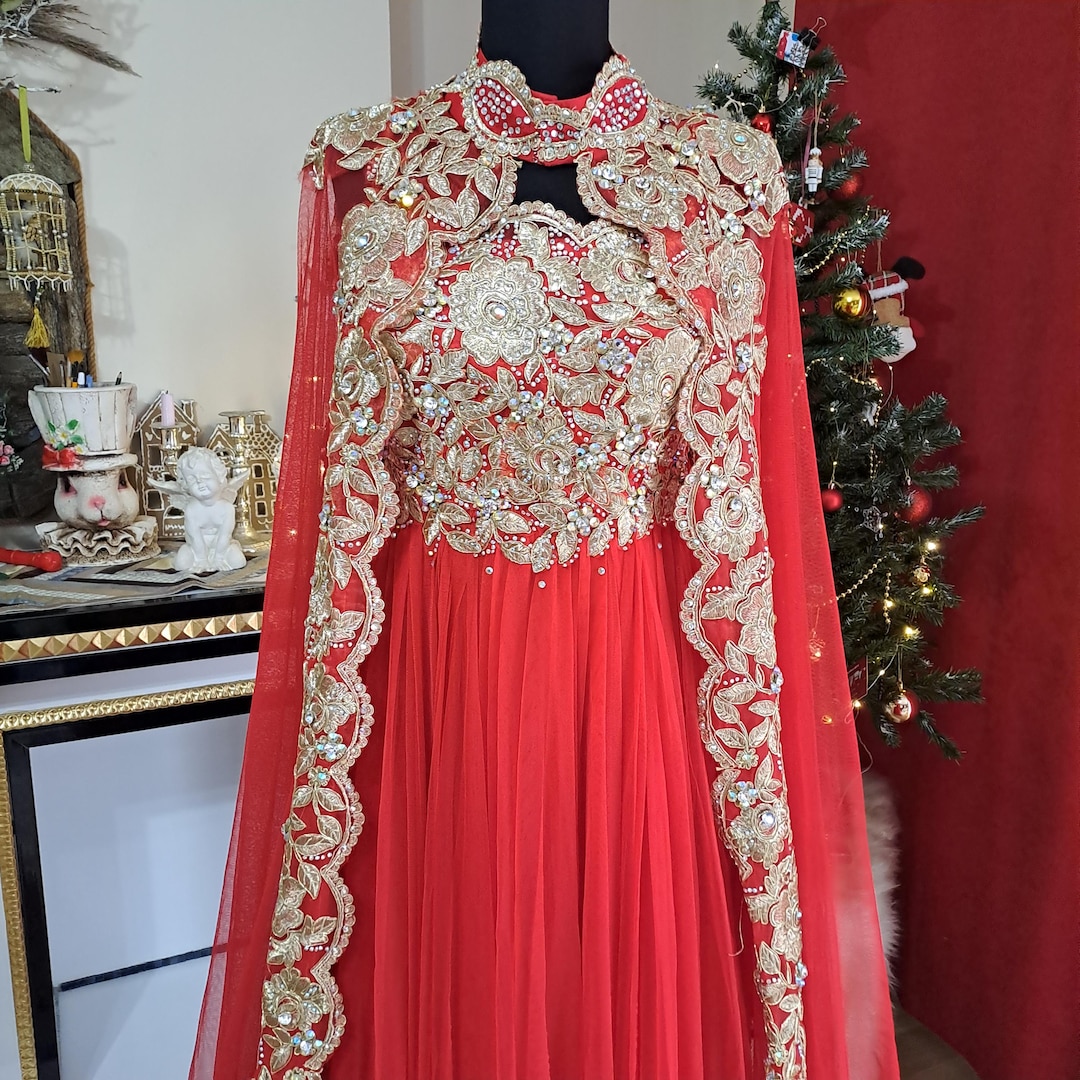 Traditional Vintage Red Turkish Wedding Dress Red Bindalli Turkish ...