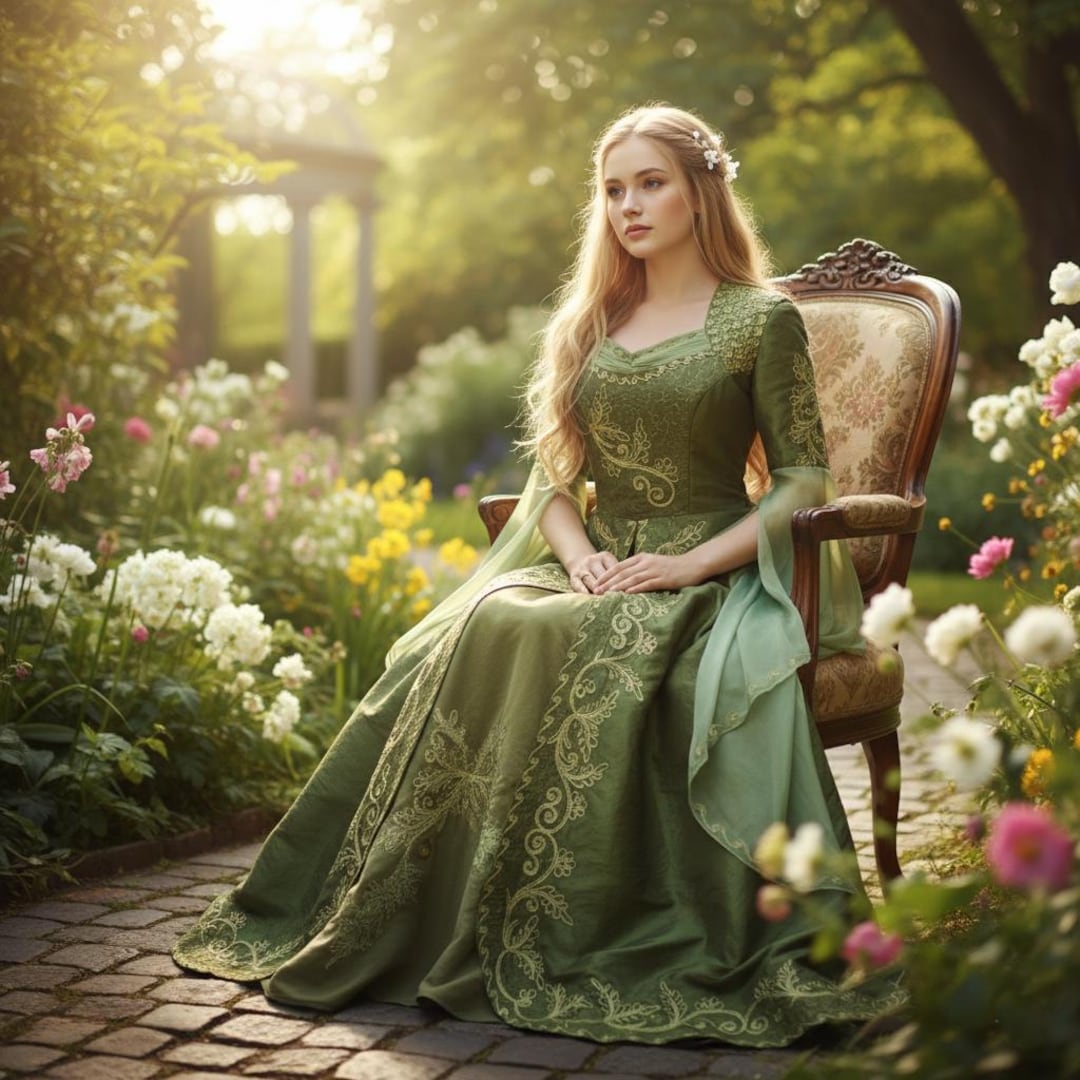 Emerald Green Medieval Renaissance Saten Kaftan Gown, Ottoman Gold ...