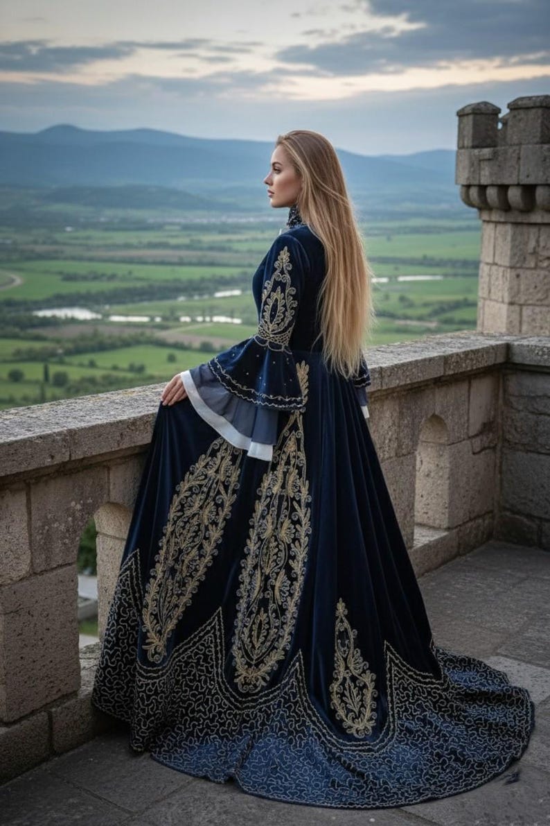 Vintage Blue Velvet Turkish Kaftan Dress: Ottoman Wedding Costume (M-L ...