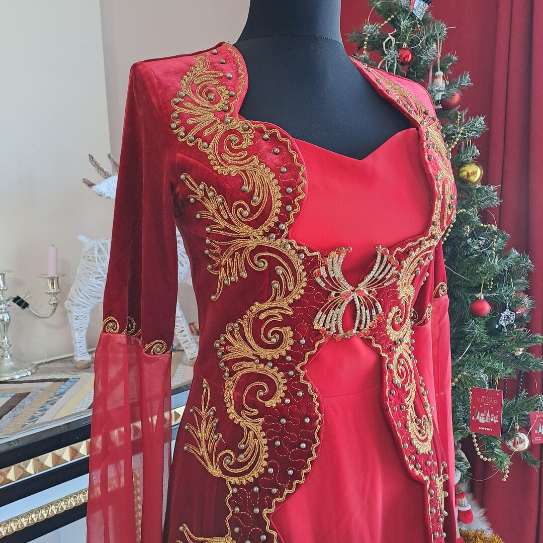 Traditional Vintage Velvet Red Turkish Wedding Dress Redbindalli ...