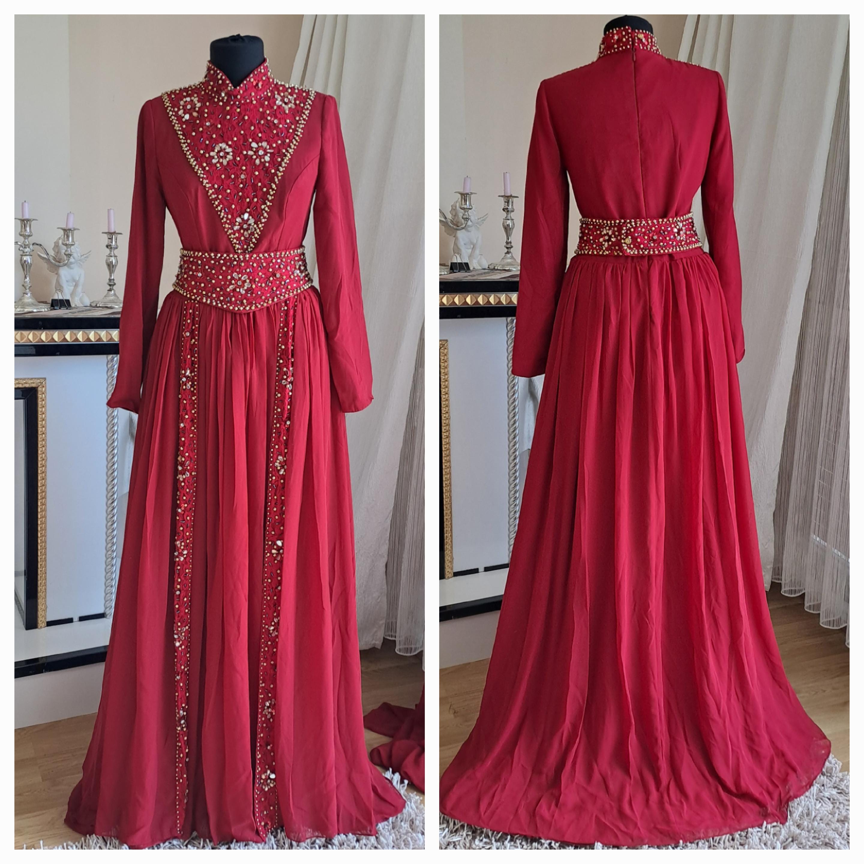 Vintage Red Turkish Wedding Dress: Embroidered Ottoman Kaftan With ...