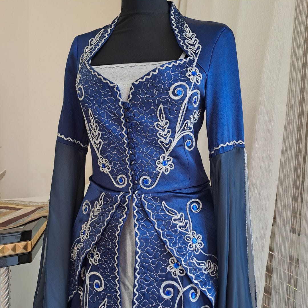 Vintage Blue Turkish Kaftan Dress: Embroidered Ottoman Wedding Costume ...