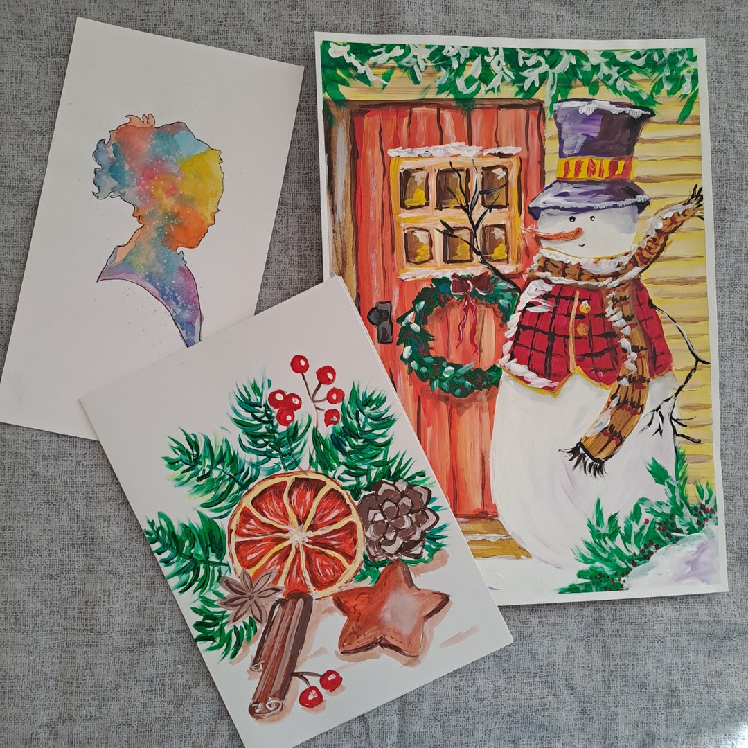 Christmas Drawings Christmas Cards Christmas Paintings Set of 3 ...