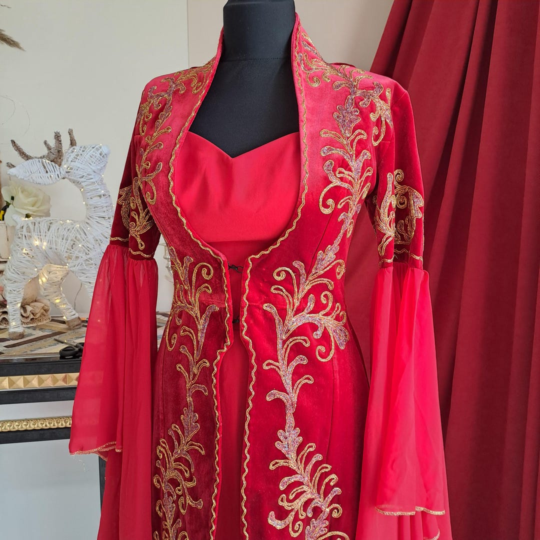 Traditional Vintage Velvet Red Turkish Wedding Dress Redbindalli ...