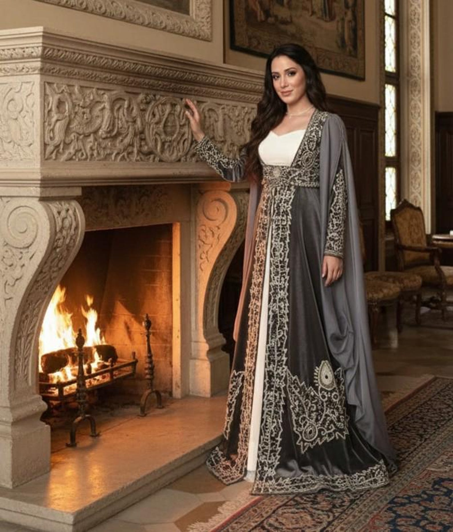 Traditional Vintage Gray Turkish Wedding Dress Red Bindalli Turkish ...