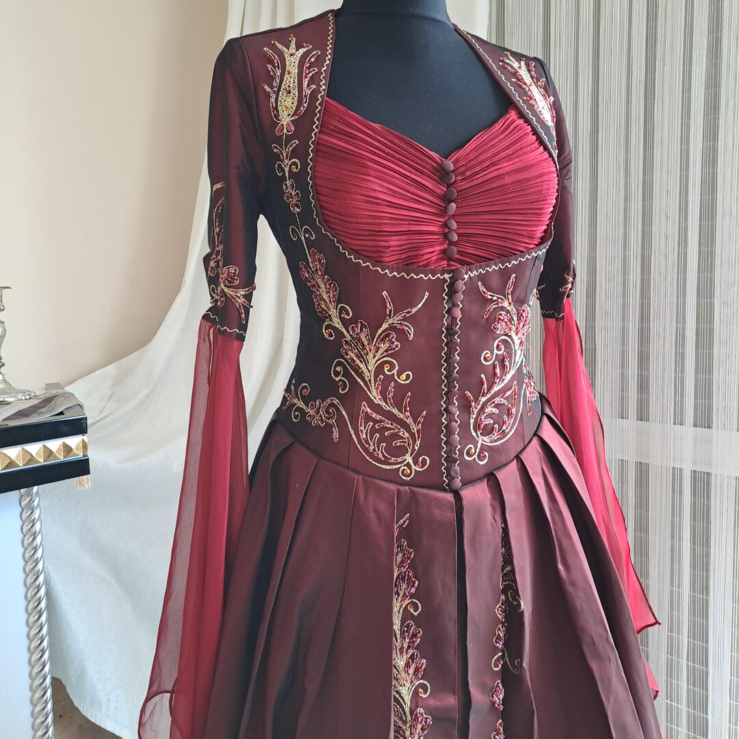 Vintage Turkish Wedding Dress: Red Embroidered Kaftan, Ottoman Style - Etsy