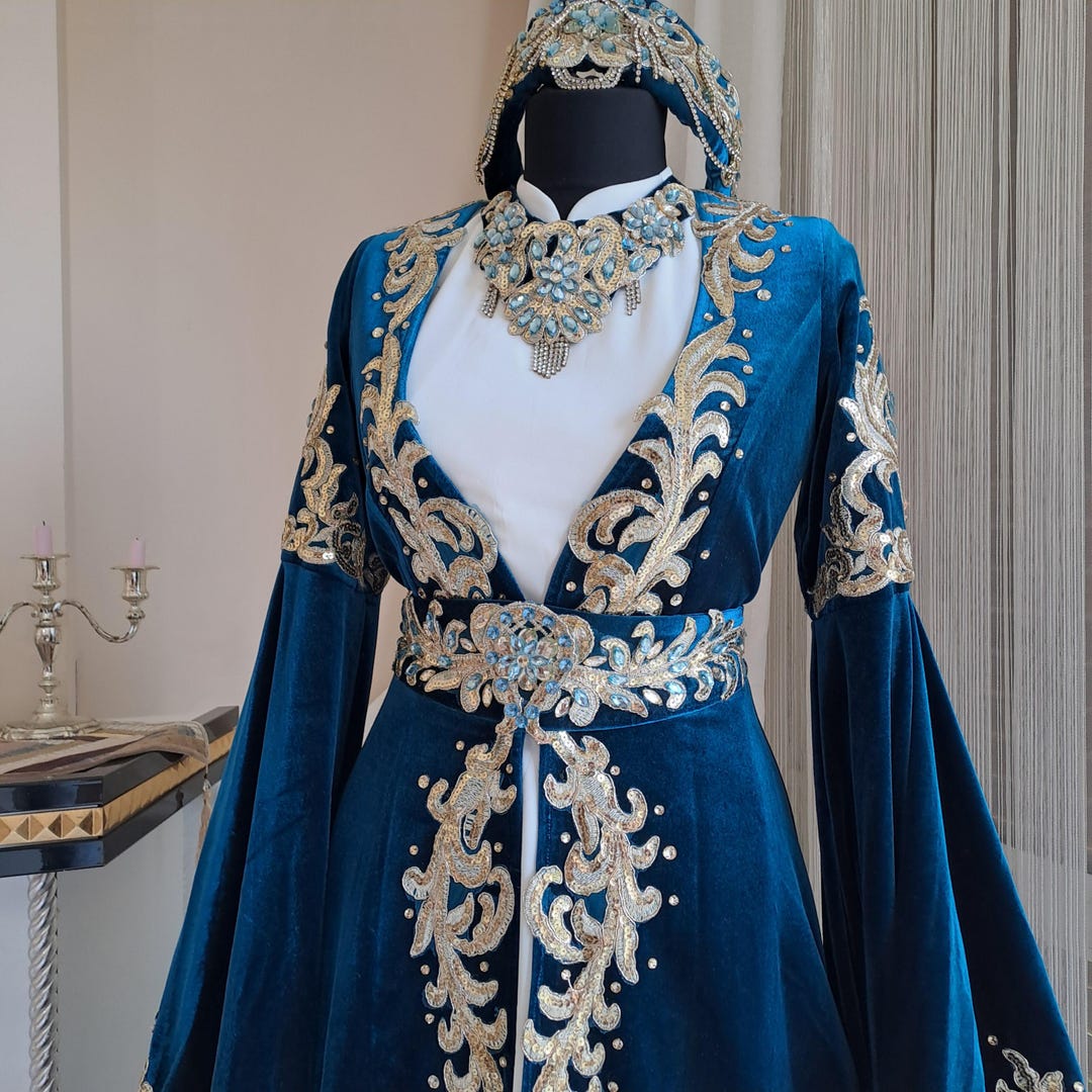 Vintage Turquoise Turkish Wedding Dress: Ottoman Style Kaftan, Crown ...