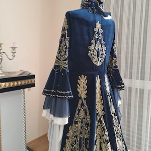 Vintage Blue Velvet Turkish Kaftan Dress: Ottoman Wedding Costume (M-L ...