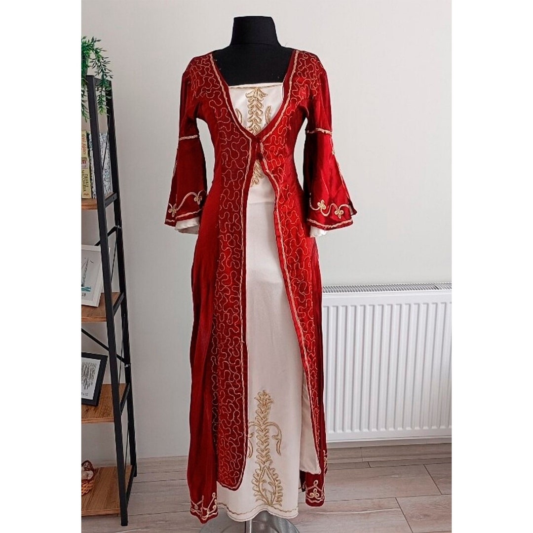 Traditional Vintage Burgundy Turkish Wedding Dress Red Bindalli Turkish ...