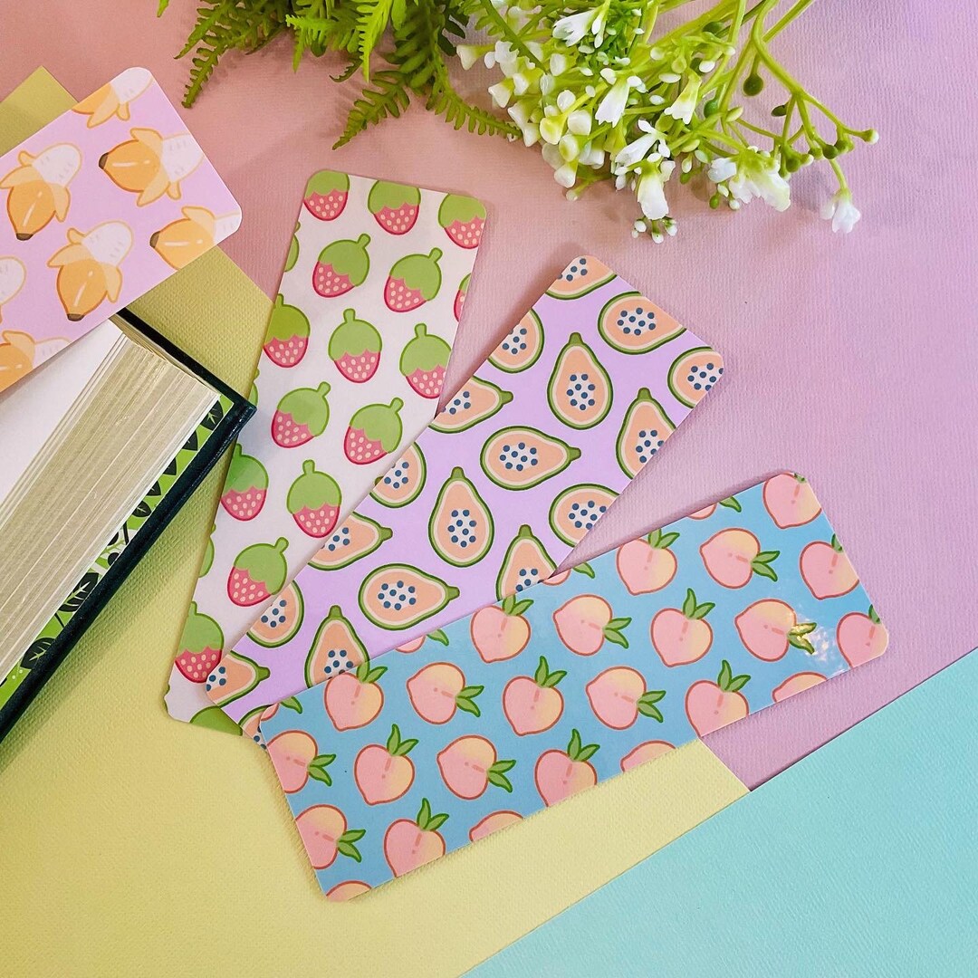 Cute Fruit Bookmarks, Bookmark Bundle of 4, Pastel Bookmarks, Laminated ...