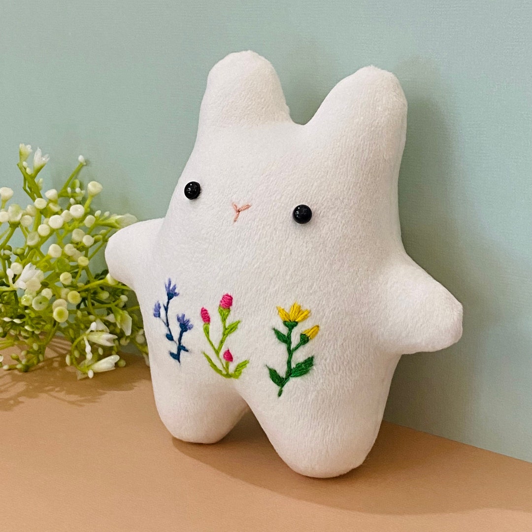 Wildflower Bunny Plushie, Handmade Bunny Plush, Hand Embroidered ...
