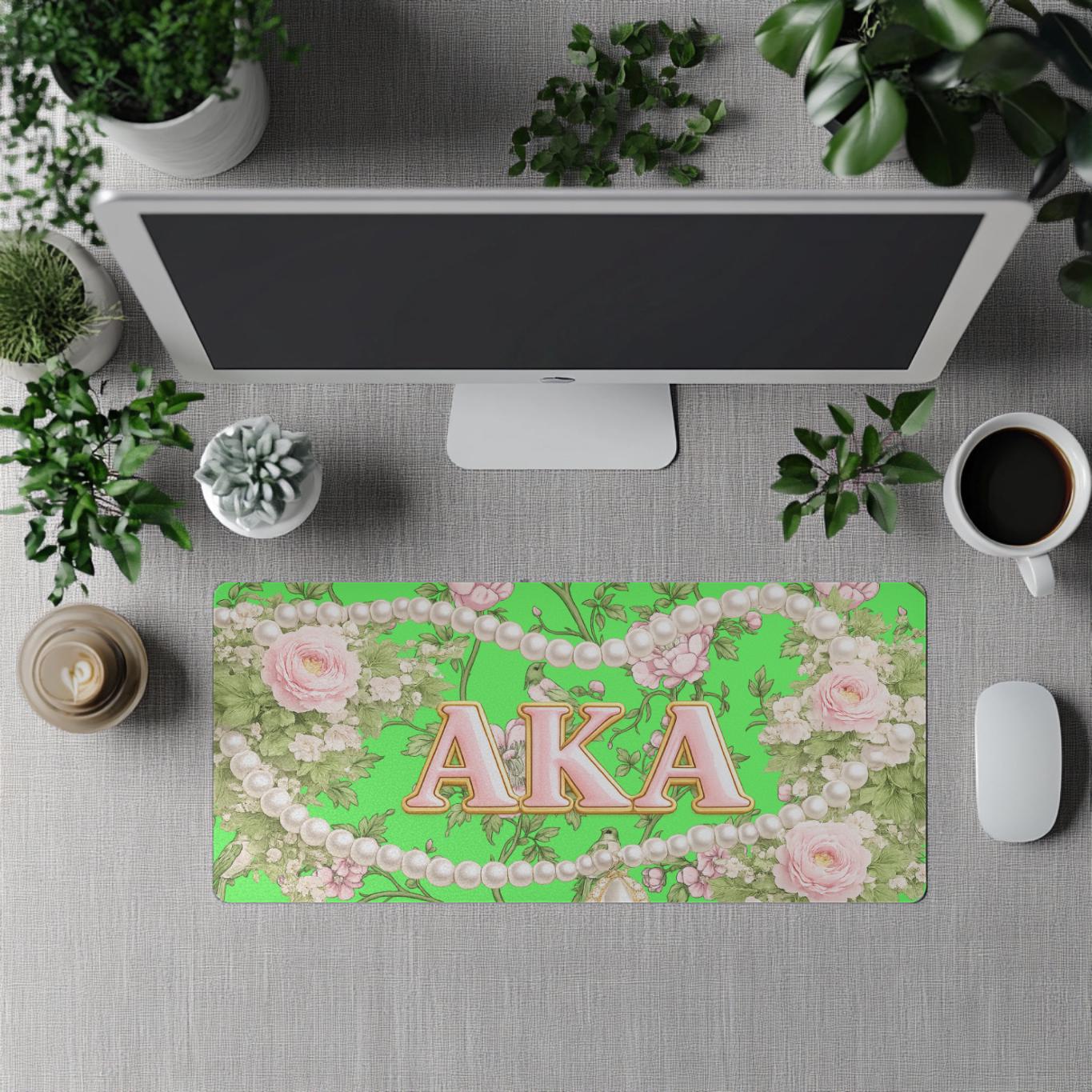 AKA Sorority Desk Mat, Pink & Green Alpha Kappa Alpha Office Decor - Etsy