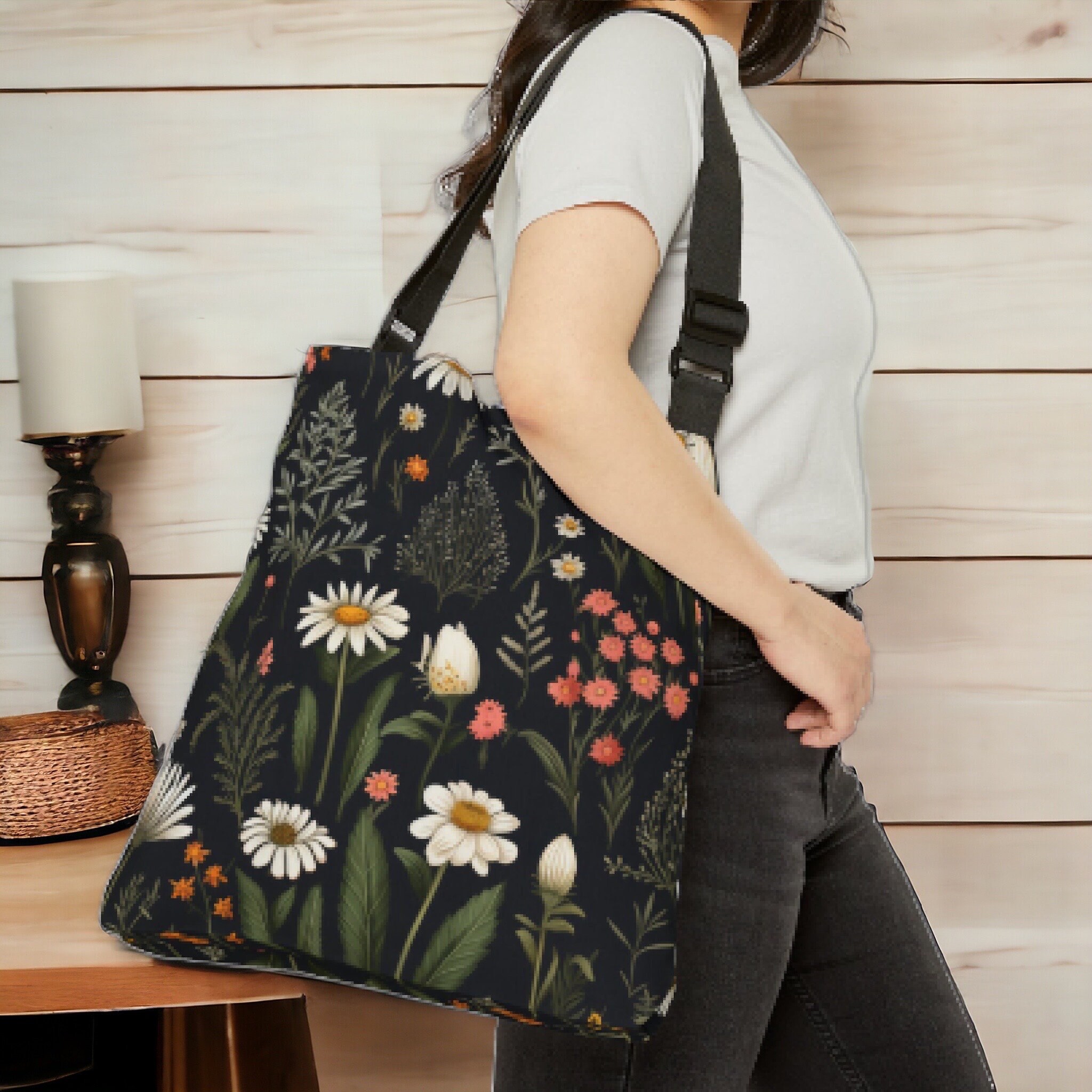 Cottagecore Wildflowers Large Adjustable Tote Bag, Large Tote With ...